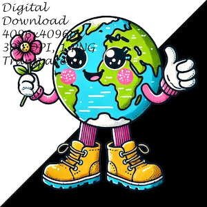 Cute Earth Cartoon PNG Clipart, Happy Planet With Flower, Earth Day ...