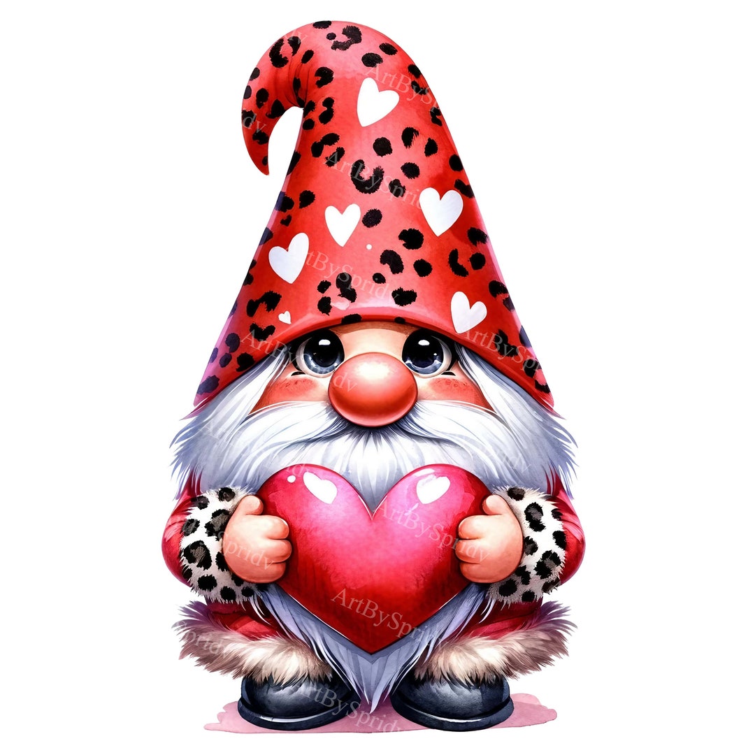 Valentine's Day Gnome Clipart - Heart-holding Gnome PNG, Digital ...