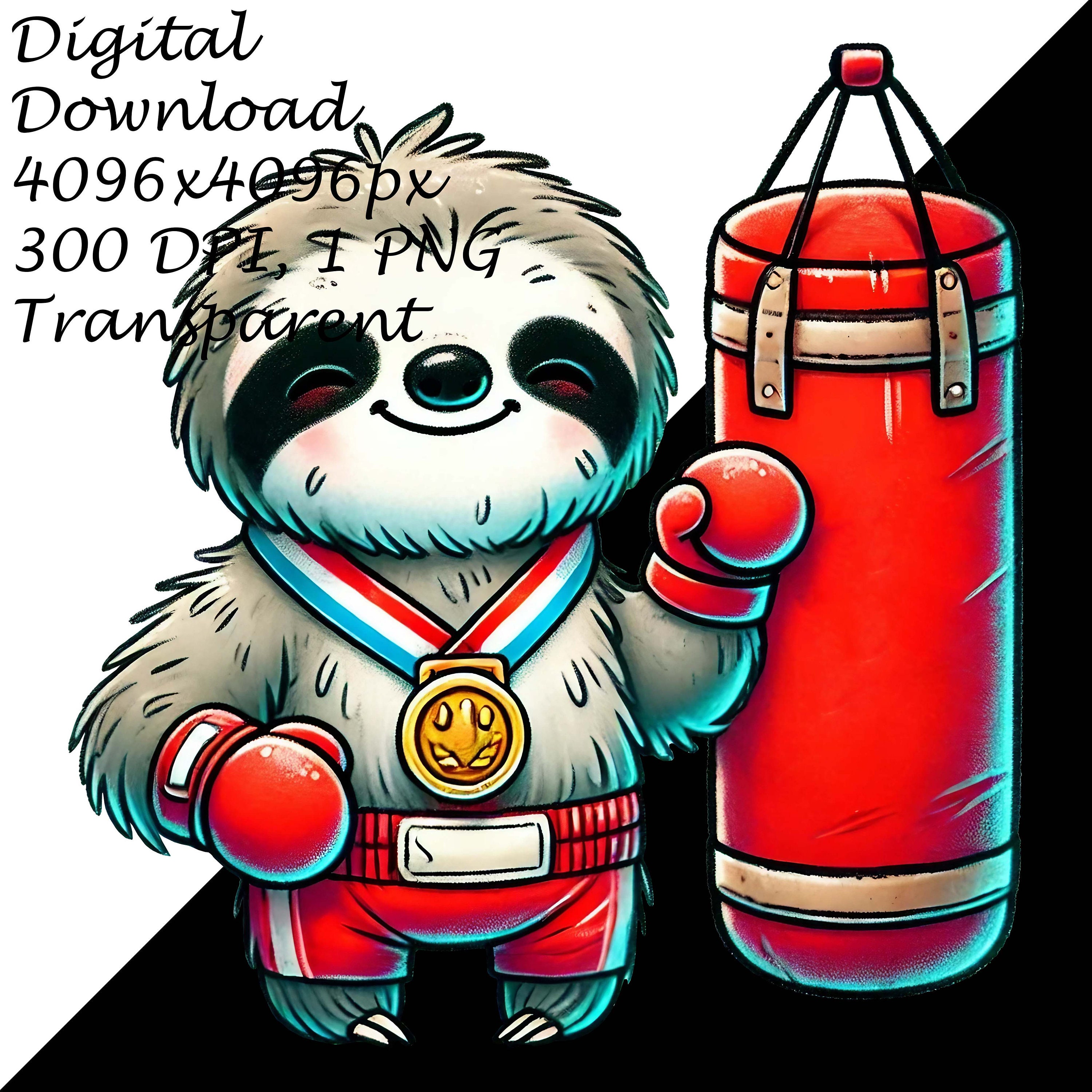 Sloth Boxing Clipart PNG - Champion Sloth With Boxing Gloves, Medal ...