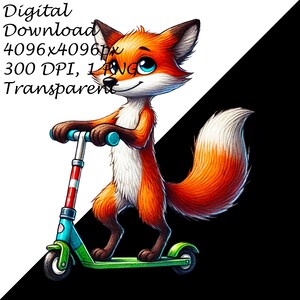 Fox on Scooter Clipart PNG, Adorable Cartoon Fox Riding Scooter ...