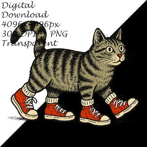 Cool Cat Walking in Sneakers PNG, Funny Tabby Cat Clipart With Red ...