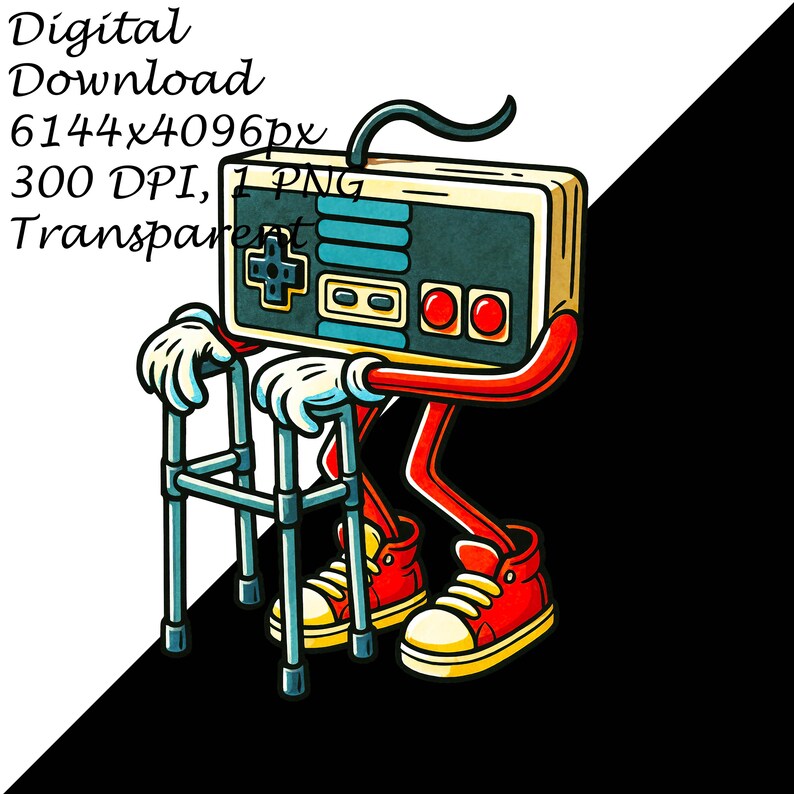 Retro Game Controller With Walker PNG Clipart - Funny Old Gamer Vintage ...