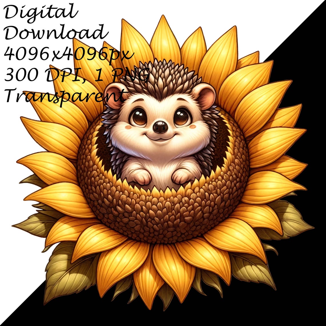 Sunflower Hedgehog Digital Clipart | Cute Animal Transparent PNG for ...