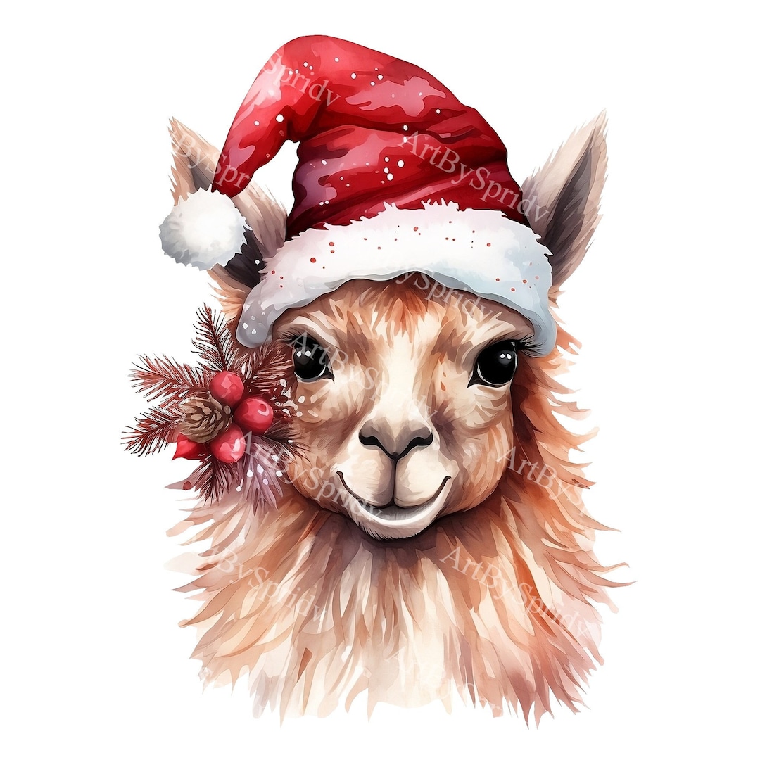 Christmas Llama Clipart PNG, Festive Alpaca in Santa Hat, Holiday DIY ...