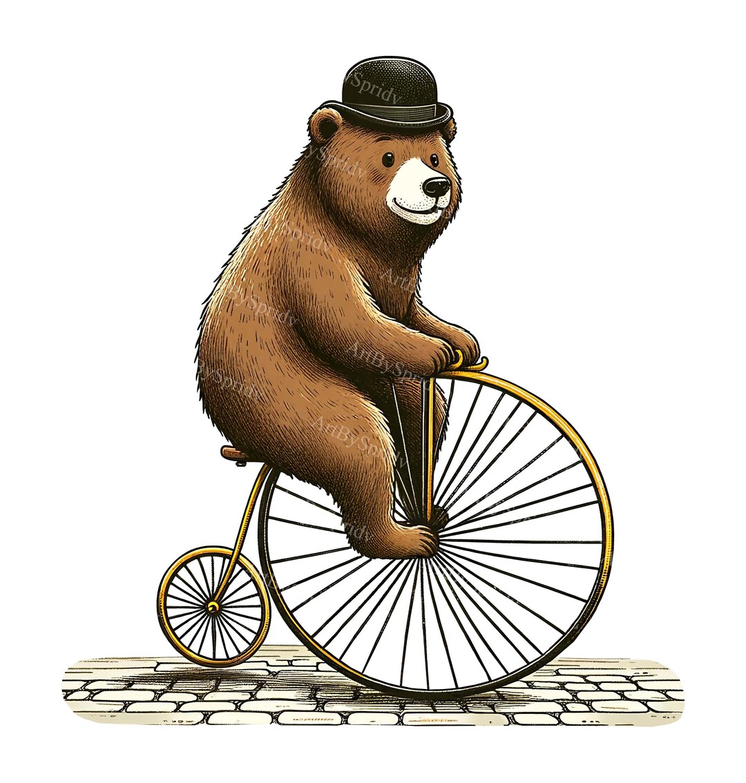 Vintage Bicycle Bear Clipart - Gentle Bear With Hat PNG, Digital ...