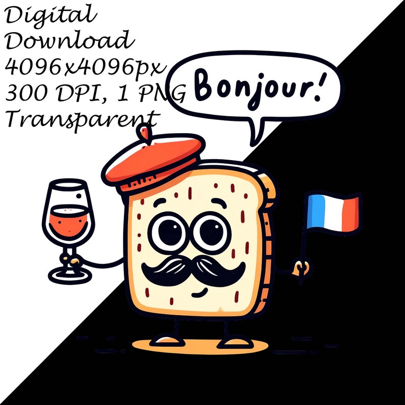 French Toast Download PNG Clipart,cute Bread With Mustache,beret,wine ...