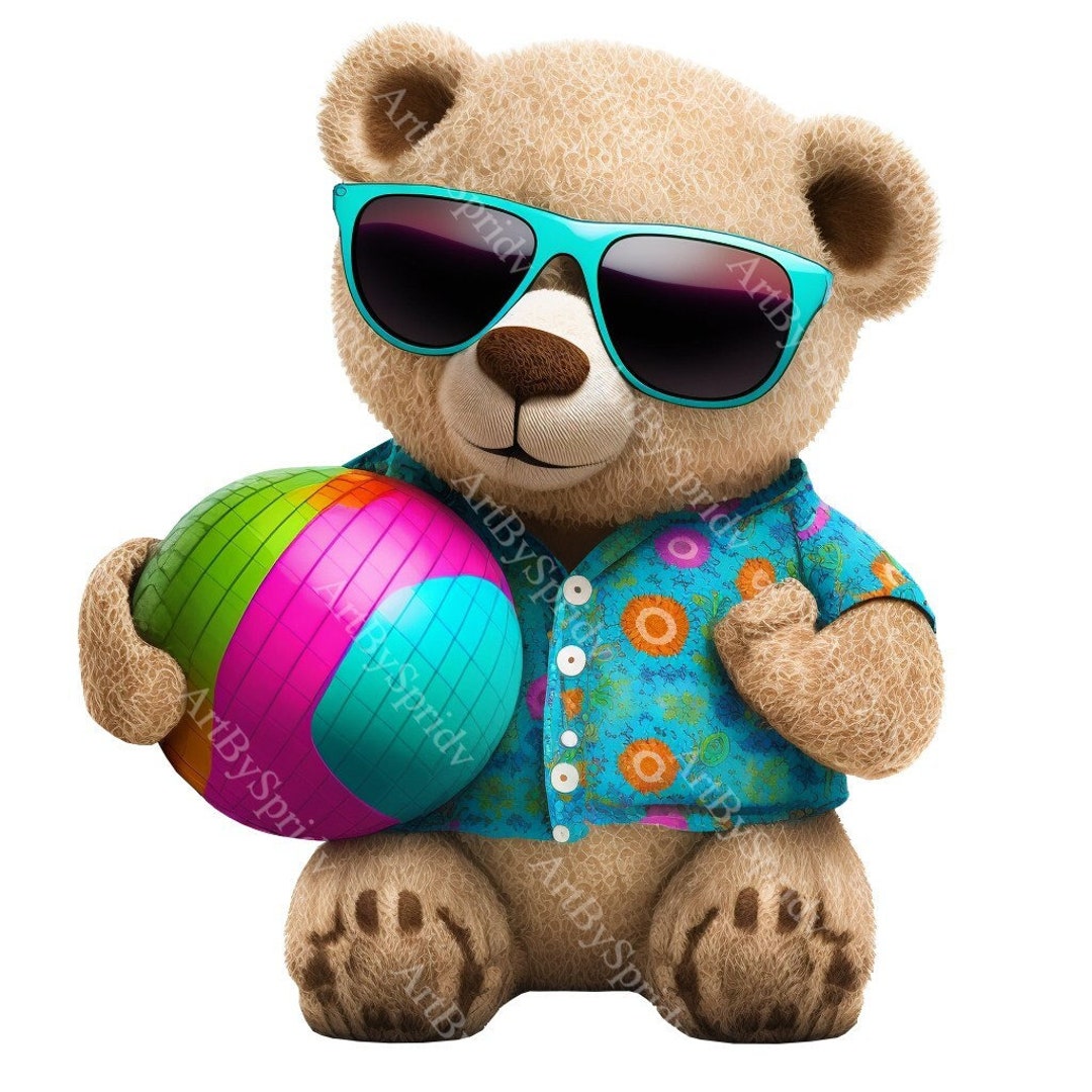 Cute Beach Teddy Bear With Ball Png-transparent Animal Clipart for Kids ...