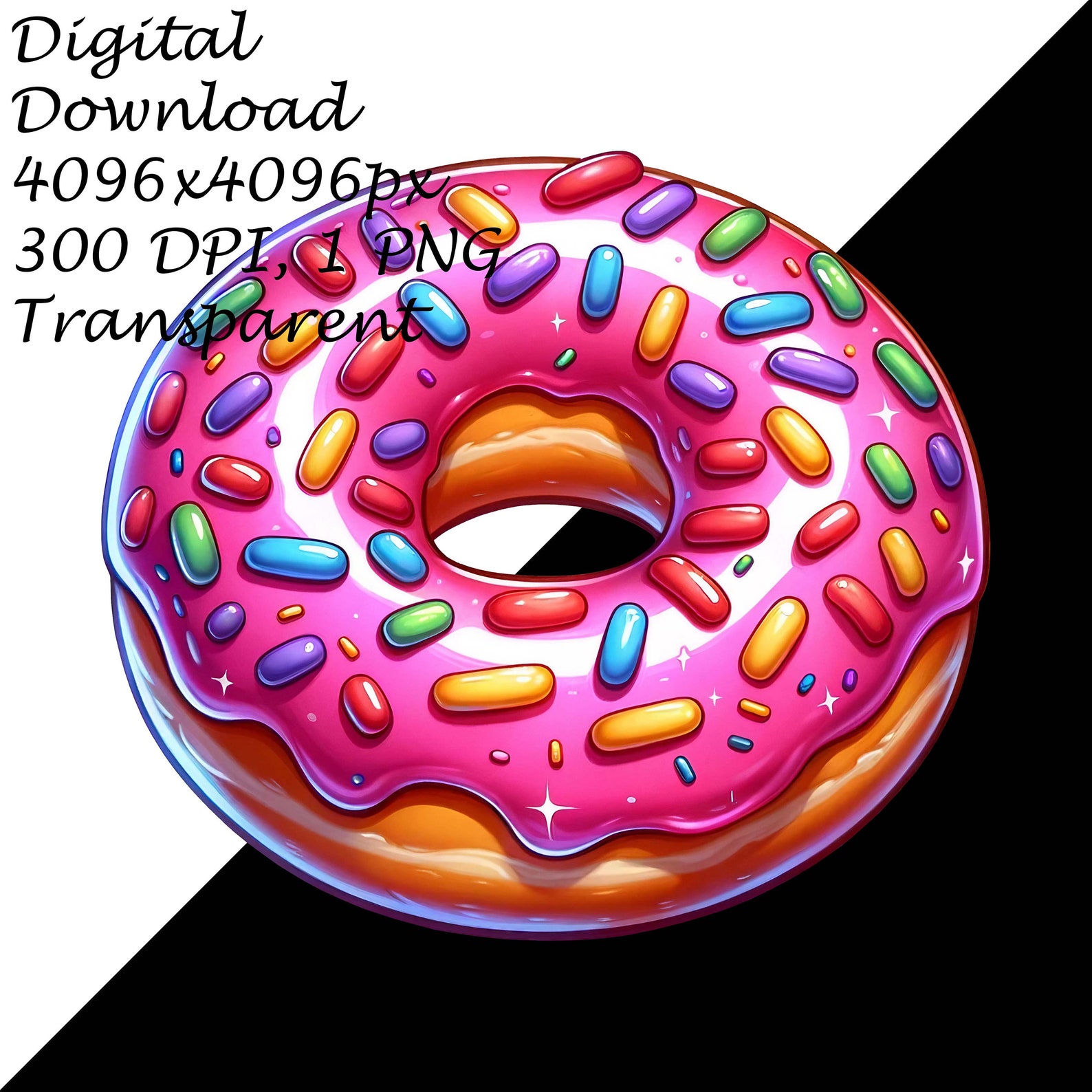 Vibrant Digital Donut Clipart | Transparent Printable Sublimation Ready ...