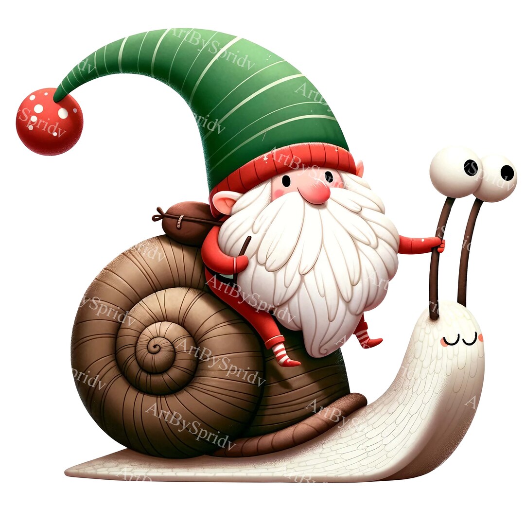 Enchanted Gnome Riding Snail Clipart | Magical Garden Digital PNG ...