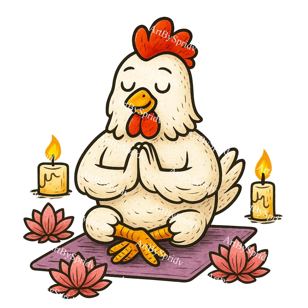 Meditating Chicken PNG, Yoga Hen Clipart With Candles and Lotus Flowers ...