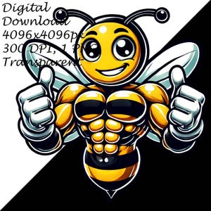 Strong Muscular Bee Digital PNG Clipart,fitness Mascot Illustration ...