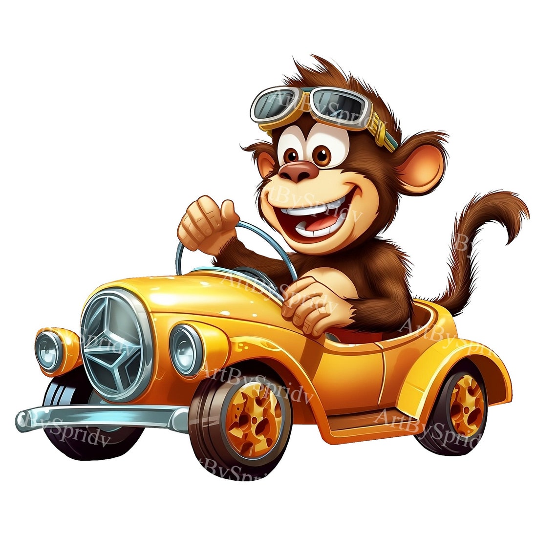 Monkey Driving Car Download PNG Clipart, Cute Cartoon Monkey With ...