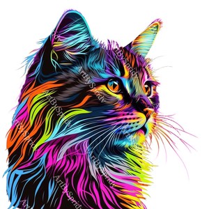 Vibrant Neon Style Cat PNG Clipart, Colorful Digital Cat Clip Art ...