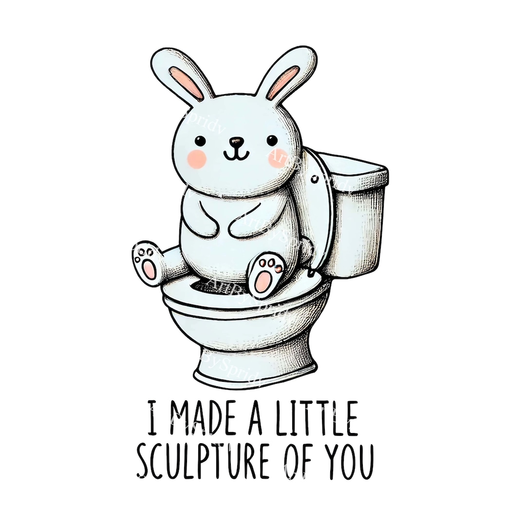 Adorable Bunny Sitting on Toilet Humorous PNG Clipart | Cute Rabbit Art ...