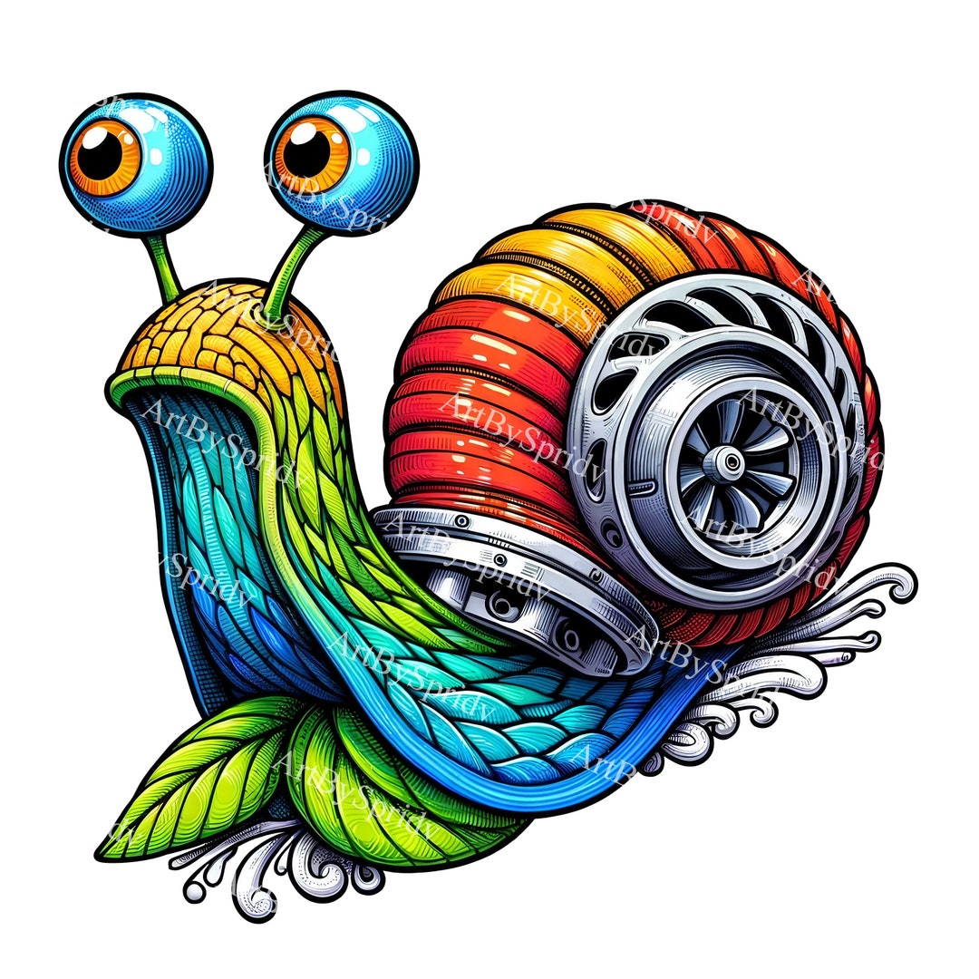 Turbocharged Snail Clipart, Digital Download, Vibrant Snail With Turbo ...