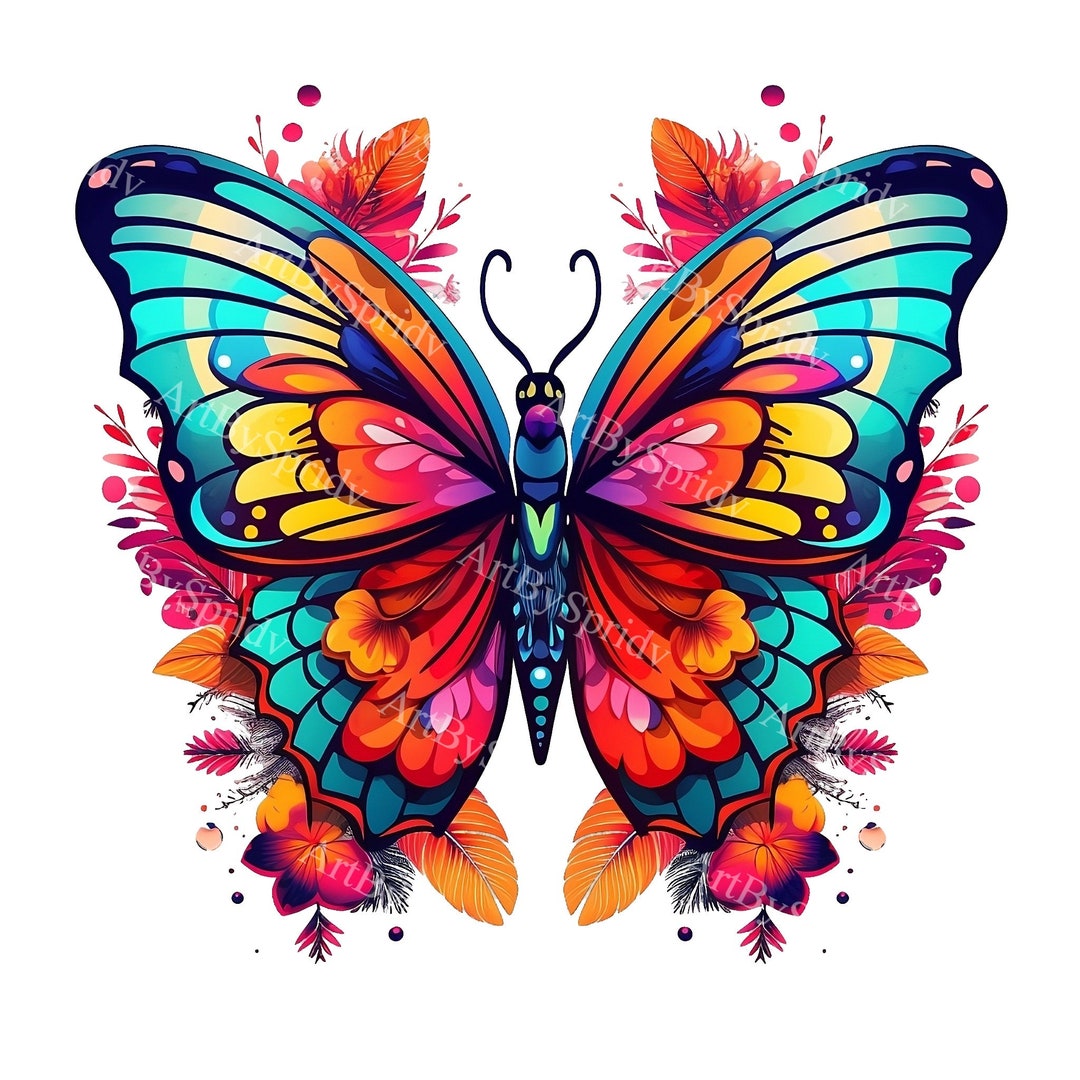 Vibrant Butterfly PNG Clipart, Bold Colorful Butterfly Illustration ...