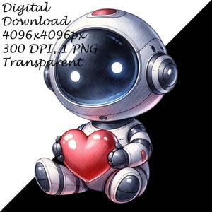 Cute Cartoon Robot With Heart PNG - Valentine's Day Clipart for ...
