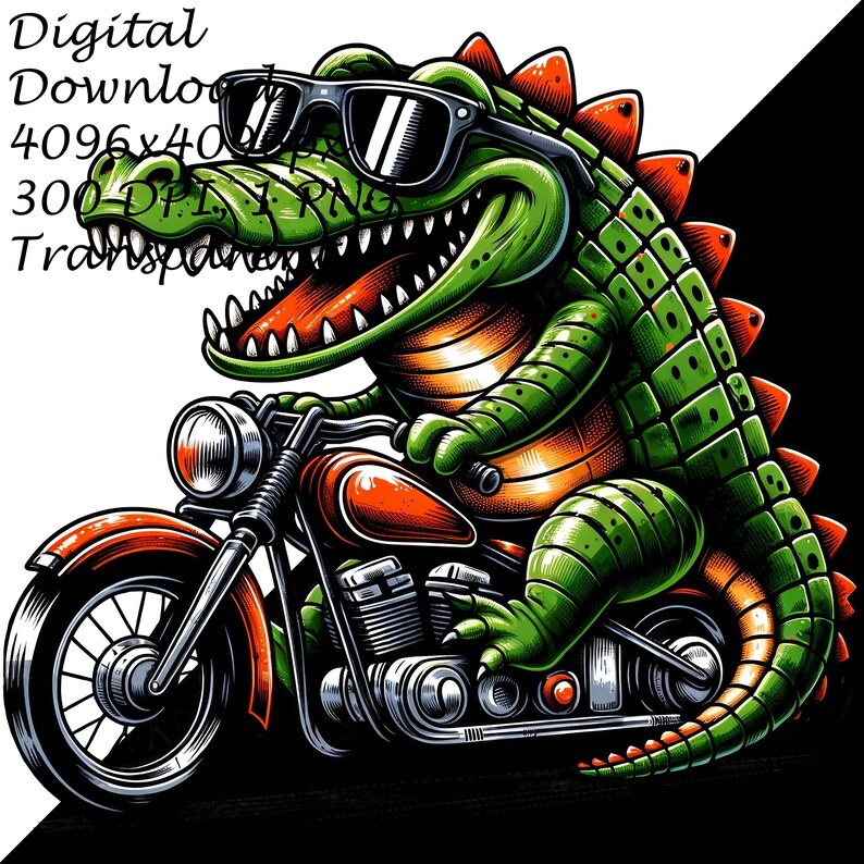 Motorcycle-riding Alligator Clipart - Unique Biker Alligator PNG ...