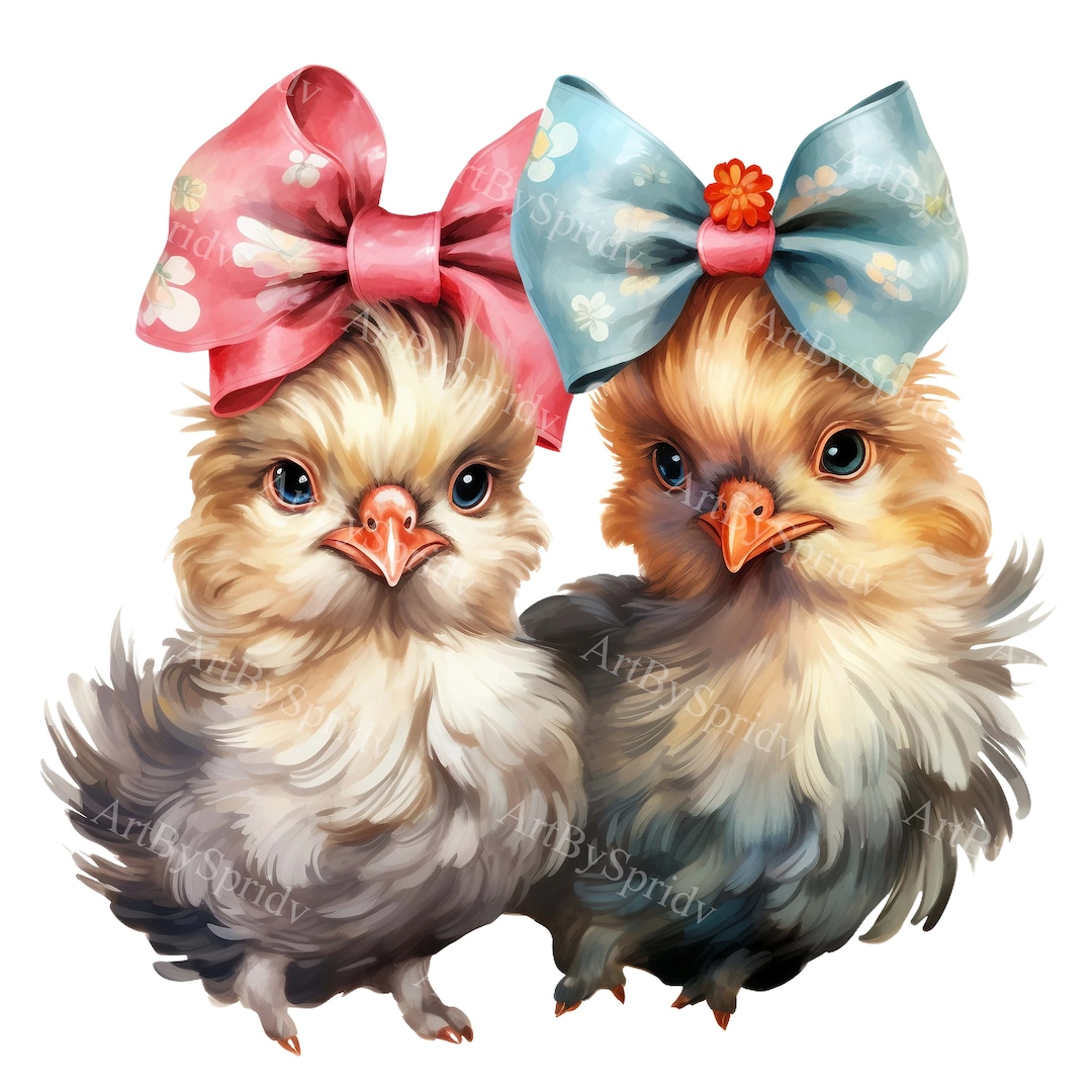 Adorable Chick Clipart With Bows - Hand-drawn Baby Chicks PNG for ...