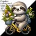 Sloth on Bike Digital Clipart - Cute Sloth Cycling Art PNG - Spring ...