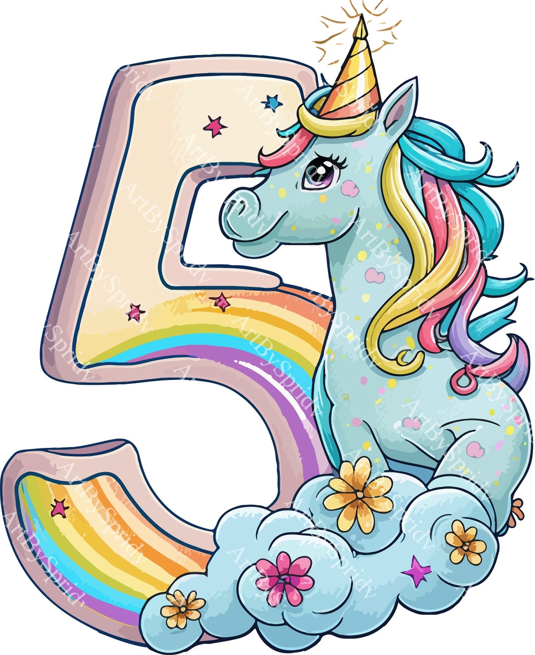 5th Year Old Girl/boy Birthday Unicorn Gift Transparent PNG Clipart ...