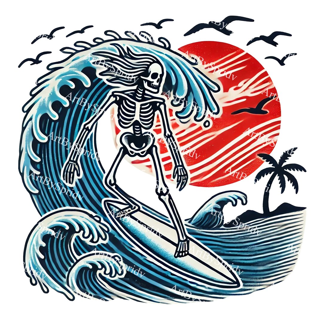 Surfing Skeleton PNG Clipart, Vintage Retro Digital Download, Halloween ...