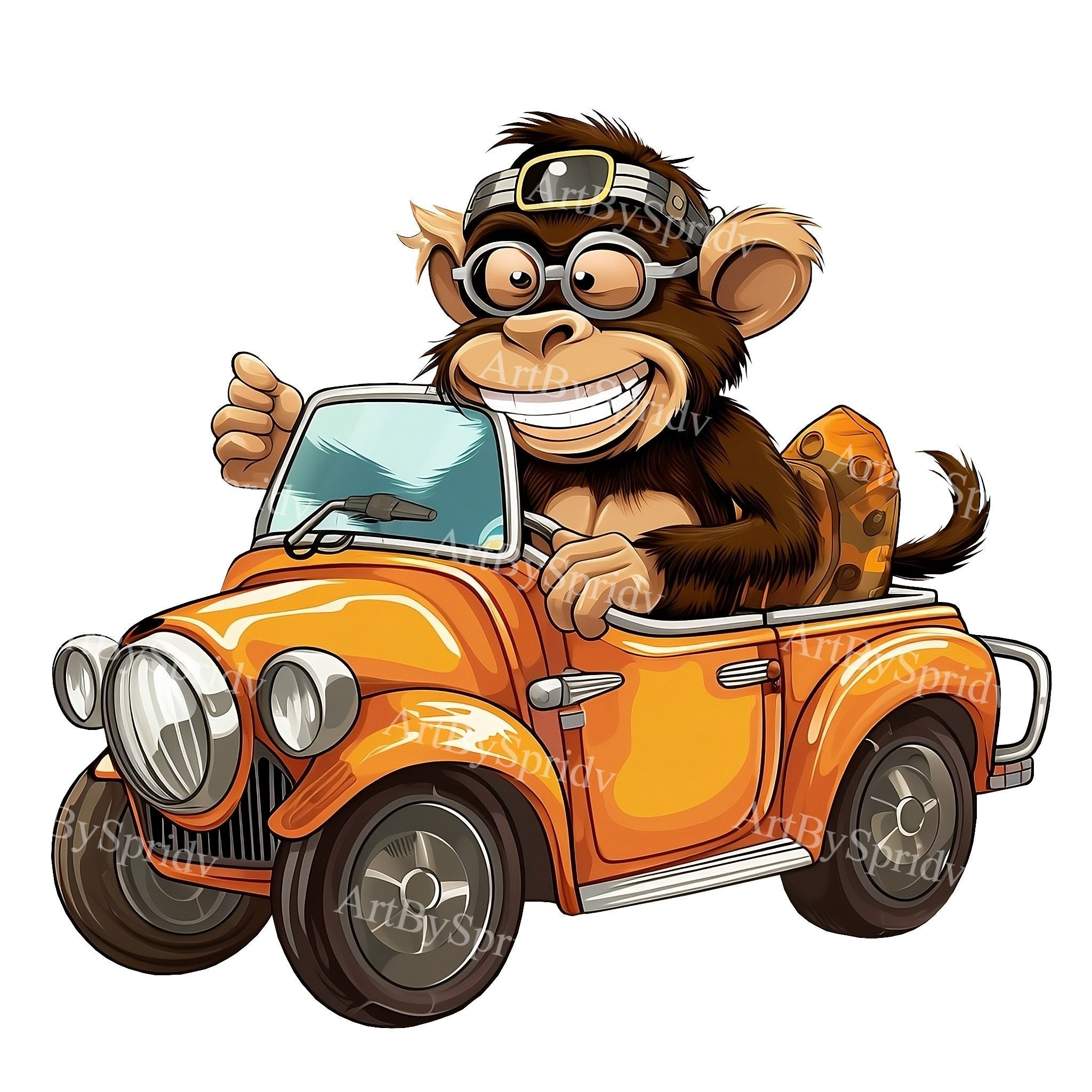 Funny Monkey Driving Car Clipart Transparent PNG | Cartoon Animal ...