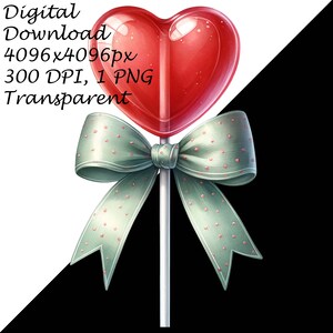 Watercolor Red Heart Lollipop Clipart - Valentine's Day Digital PNG for ...