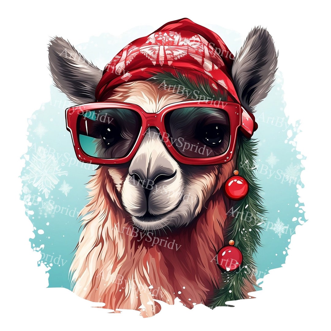 Festive Christmas Santa Llama With Sunglasses PNG Clipart, Holiday ...