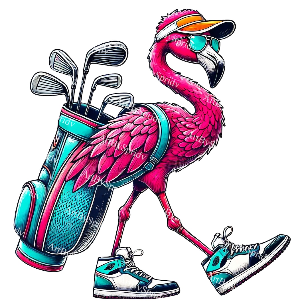 Cool Flamingo Golf PNG Clipart | Funny Cartoon Sports Design | Digital ...