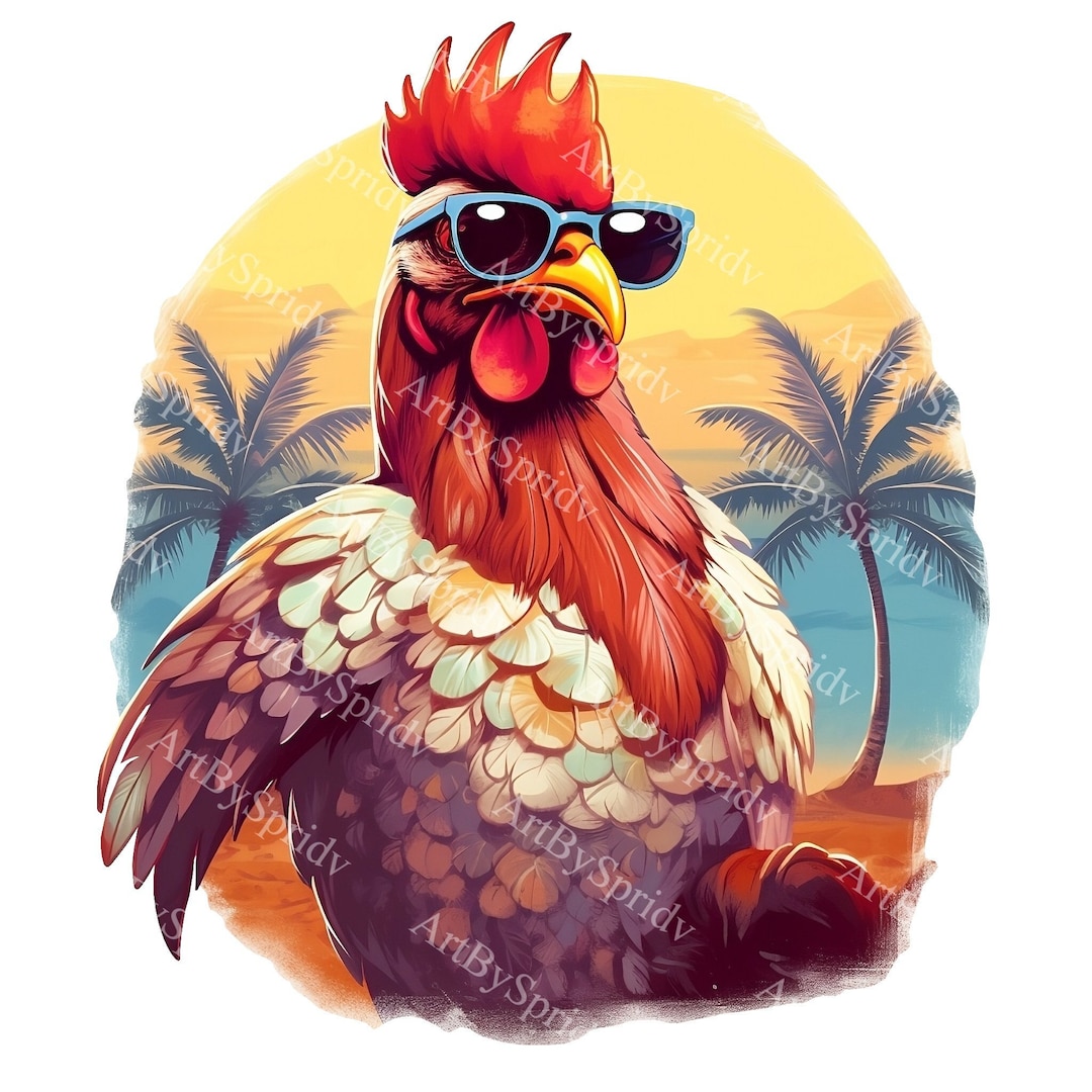 Cool Rooster in Sunglasses Clipart – Tropical Beach Vibes PNG for DIY ...