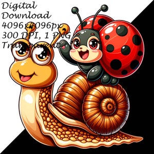 Adorable Cartoon Snail With Ladybug Clipart - Digital PNG for Printable ...