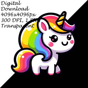 Cute Cartoon Rainbow Unicorn PNG Clipart for T-shirt, Mug, Tumbler ...