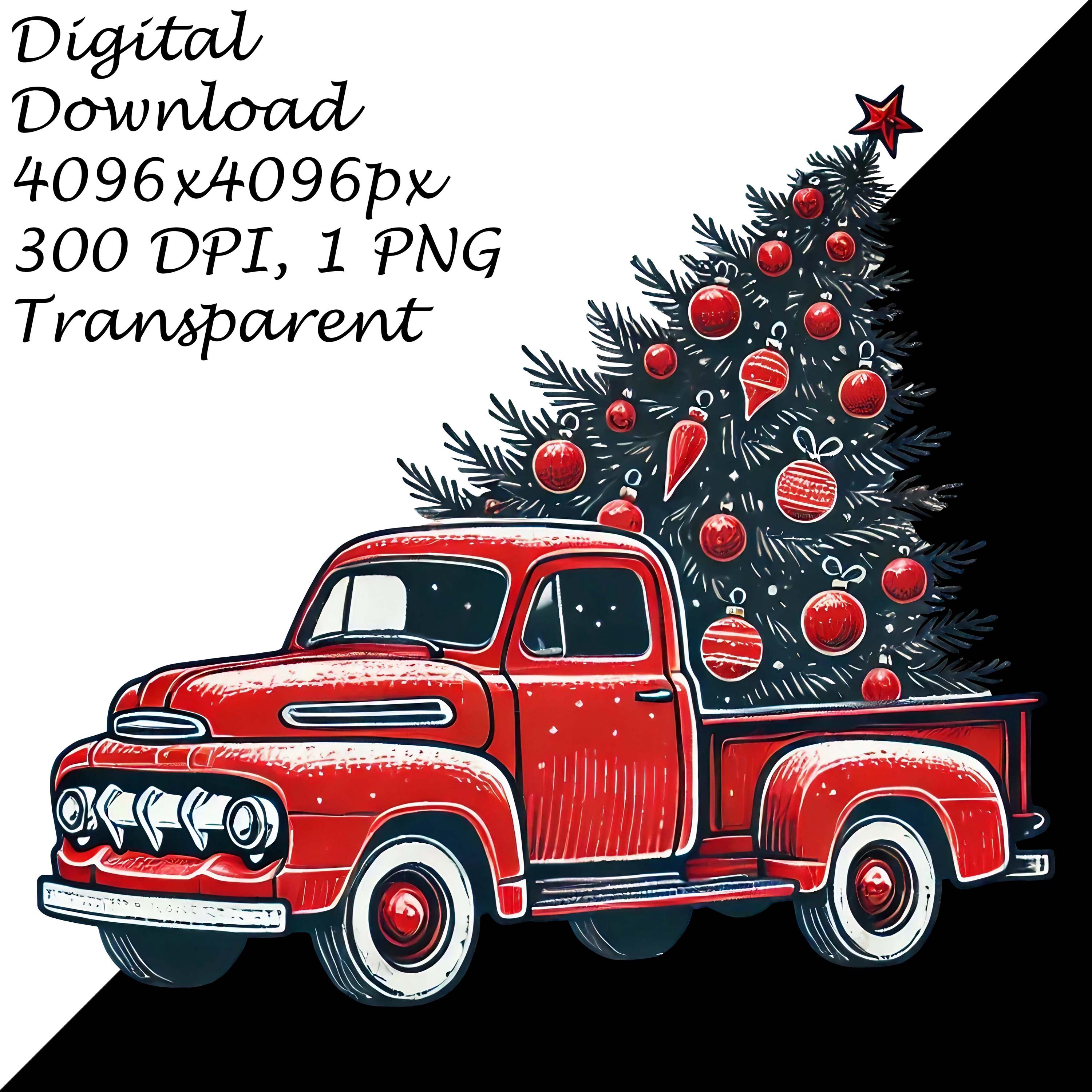 Vintage Red Truck With Christmas Tree PNG Clipart, Retro Holiday ...