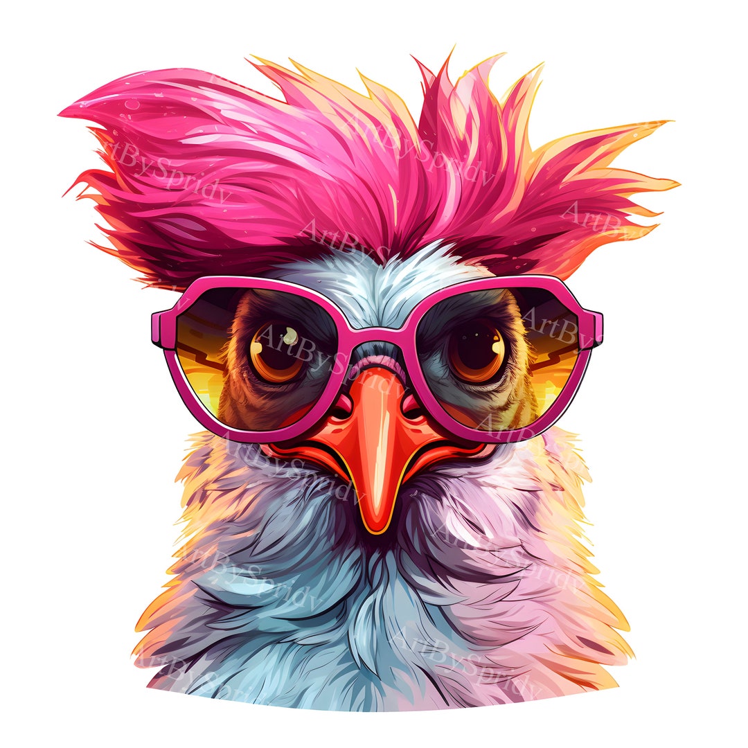 Funny Chicken With Pink Glasses Transparent PNG Clipart,kids/adults ...