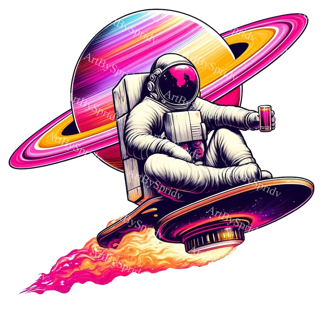 Astronaut Riding Hoverboard Clipart | Vibrant Space Explorer PNG ...