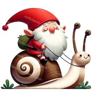Whimsical Gnome on Snail Clipart | Adorable Fantasy Creature Digital ...