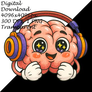 Cute Kawaii Brain With Headphones PNG, Music Brain Clipart for Kids ...
