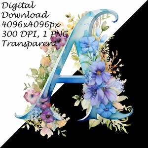 Floral Initials Letter A Transparent 4 PNG Clipart Printable T-shirt ...