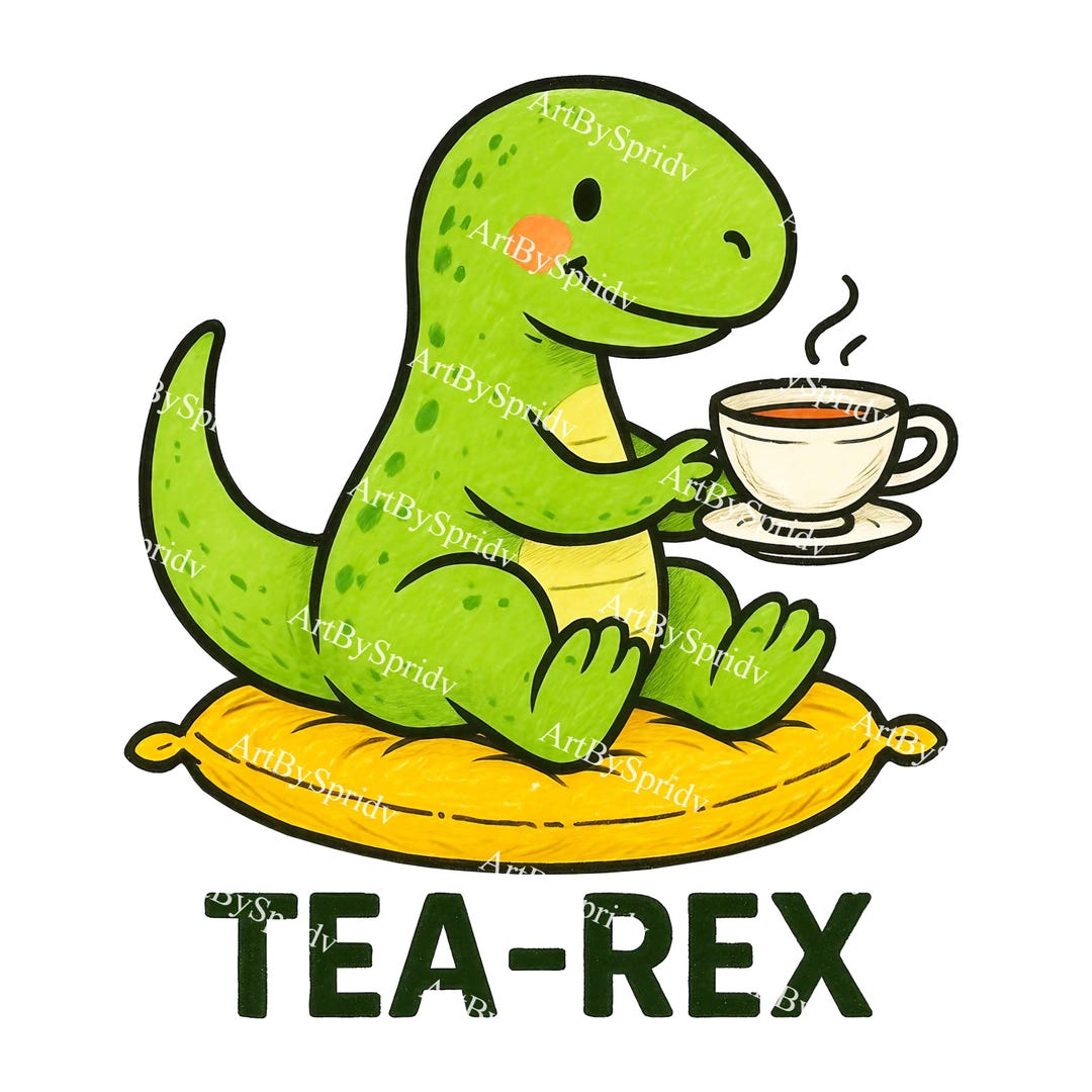 Cute Tea-rex Dinosaur PNG Clipart, Funny T-rex Drinking Tea Design ...