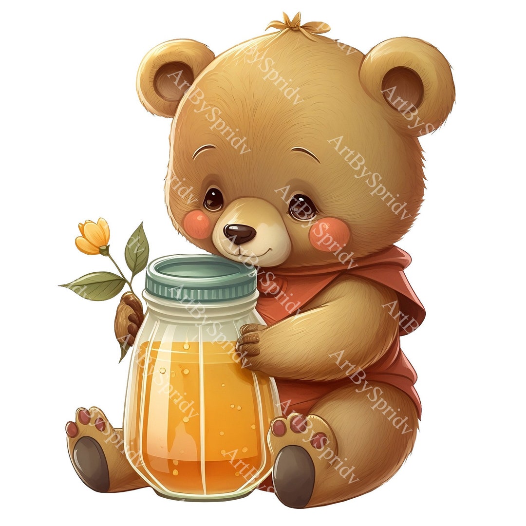 Cute Baby Bear Holding Honey Pot PNG Clipart, Sweet Animal Clip Art for ...
