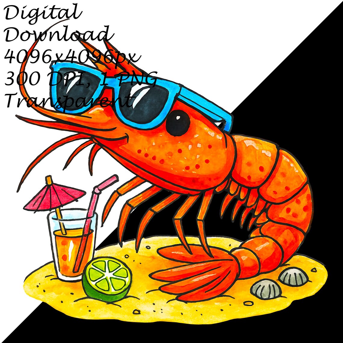 Cool Shrimp With Sunglasses PNG Clipart | Funny Beach Seafood Cartoon ...