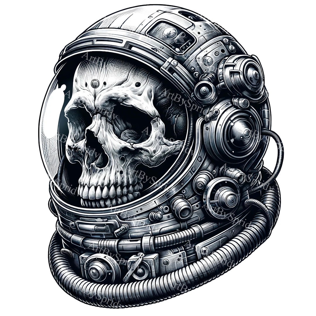 Astronaut Skull PNG Clipart | Vintage Space Helmet Illustration | Sci ...