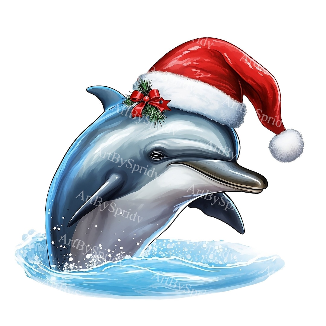 Christmas Dolphin Clipart PNG, Festive Dolphin With Santa Hat,holiday ...