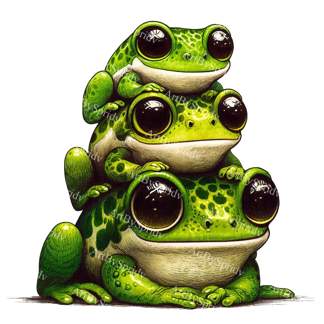 Whimsical Frogs Clipart - Stacked Green Frogs PNG, Pyramid Frog ...
