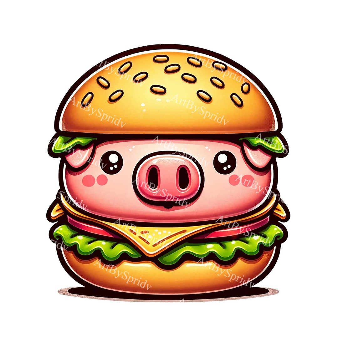 Adorable Pig Burger Cartoon Clipart - High-quality PNG for T-shirts ...