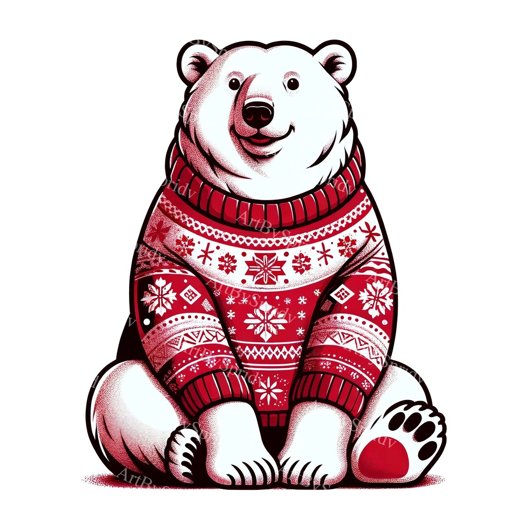 Cozy Christmas Polar Bear Clipart | Festive Winter Bear Digital Clip ...
