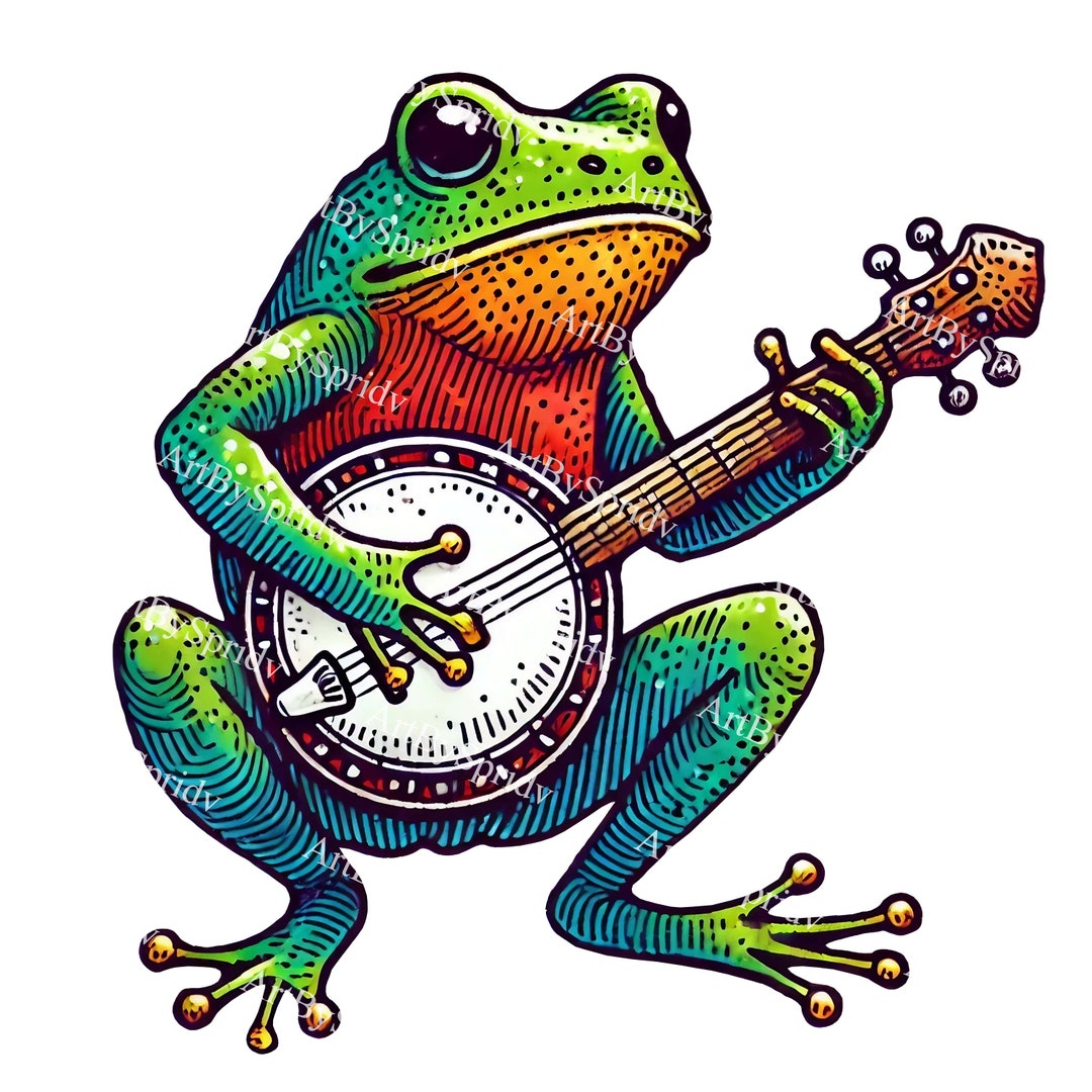 Colorful Cottagecore Frog Playing Banjo Clipart-whimsical Amphibian ...