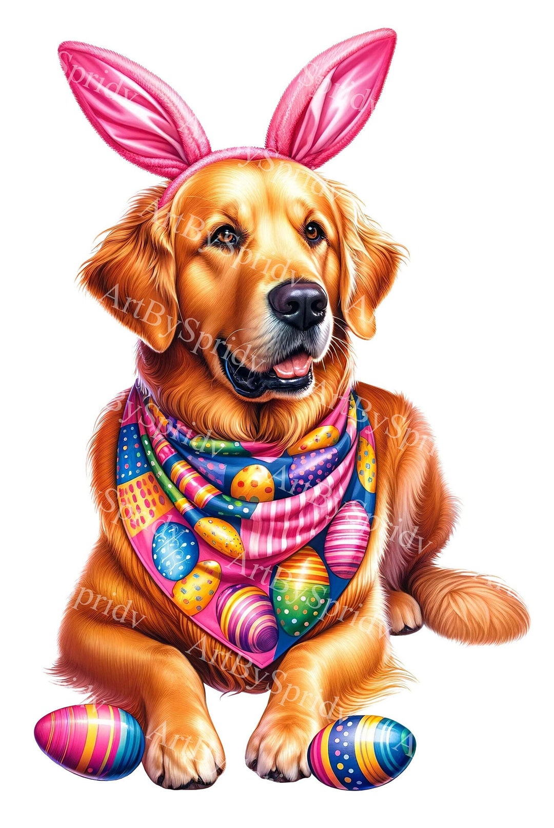 Easter Golden Retriever Clipart, Spring Dog With Bunny Ears, Printable ...