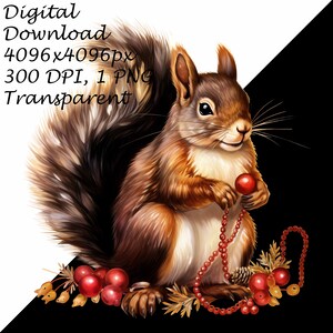 Festive Christmas Squirrel PNG Clipart Set|hand-drawn Woodland Animals ...